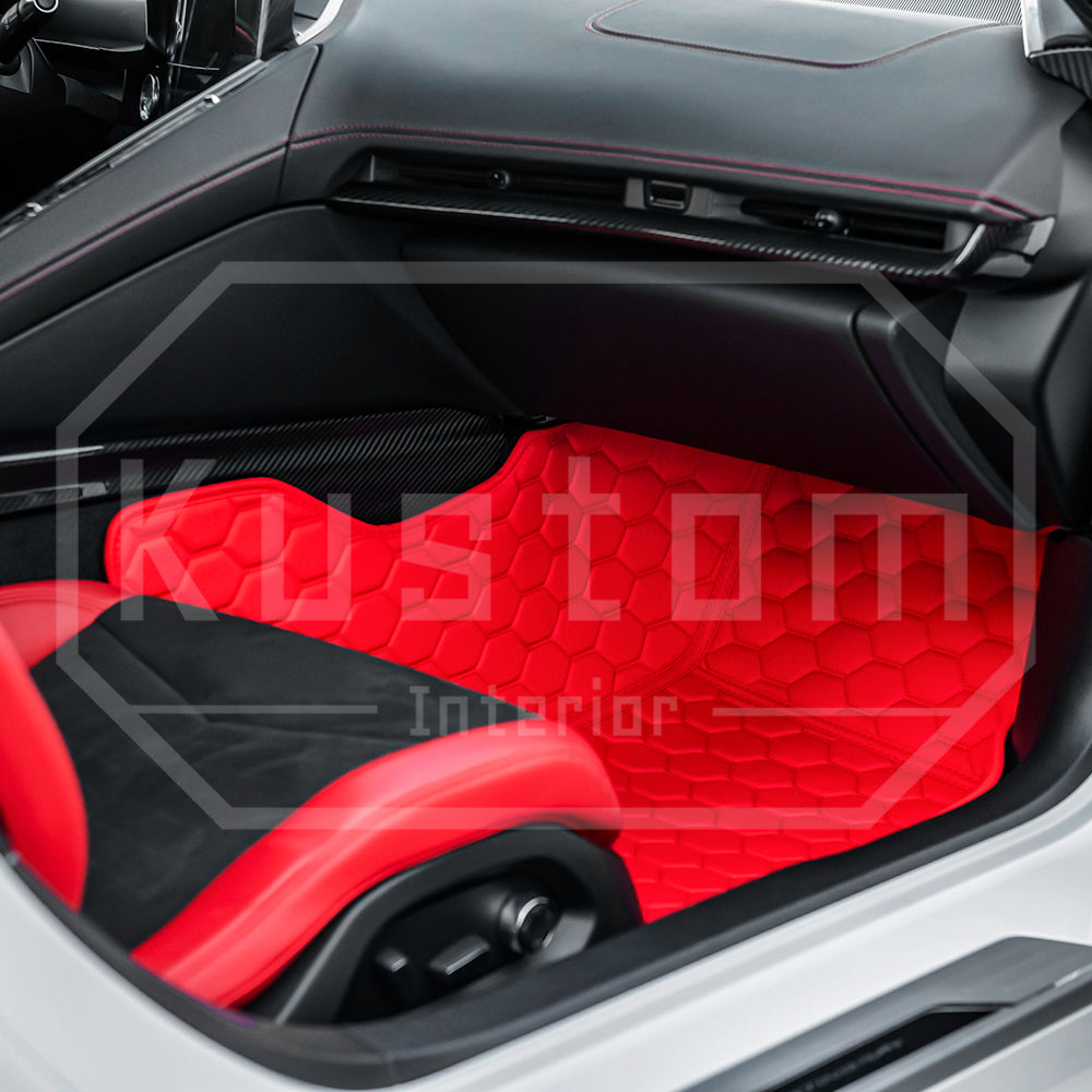 Chevrolet Corvette C8 Honeycomb Leather Interior Floor Mat Liners ...
