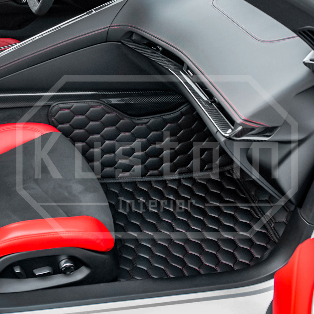 Chevrolet Corvette C8 Honeycomb Leather Interior Floor Mat Liners ...